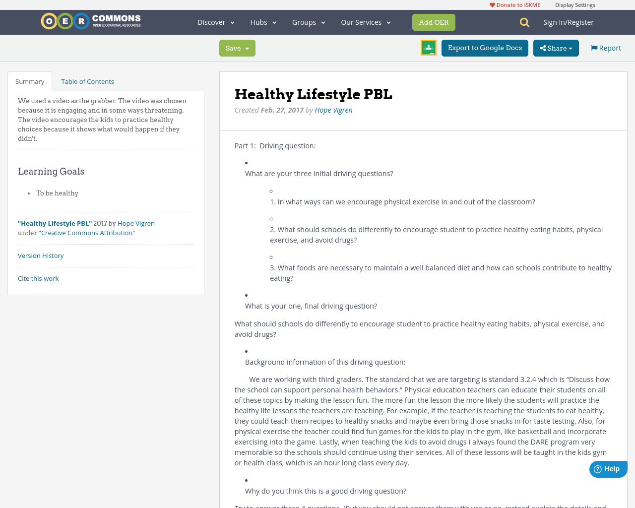 Healthy Lifestyle PBL | OER Commons