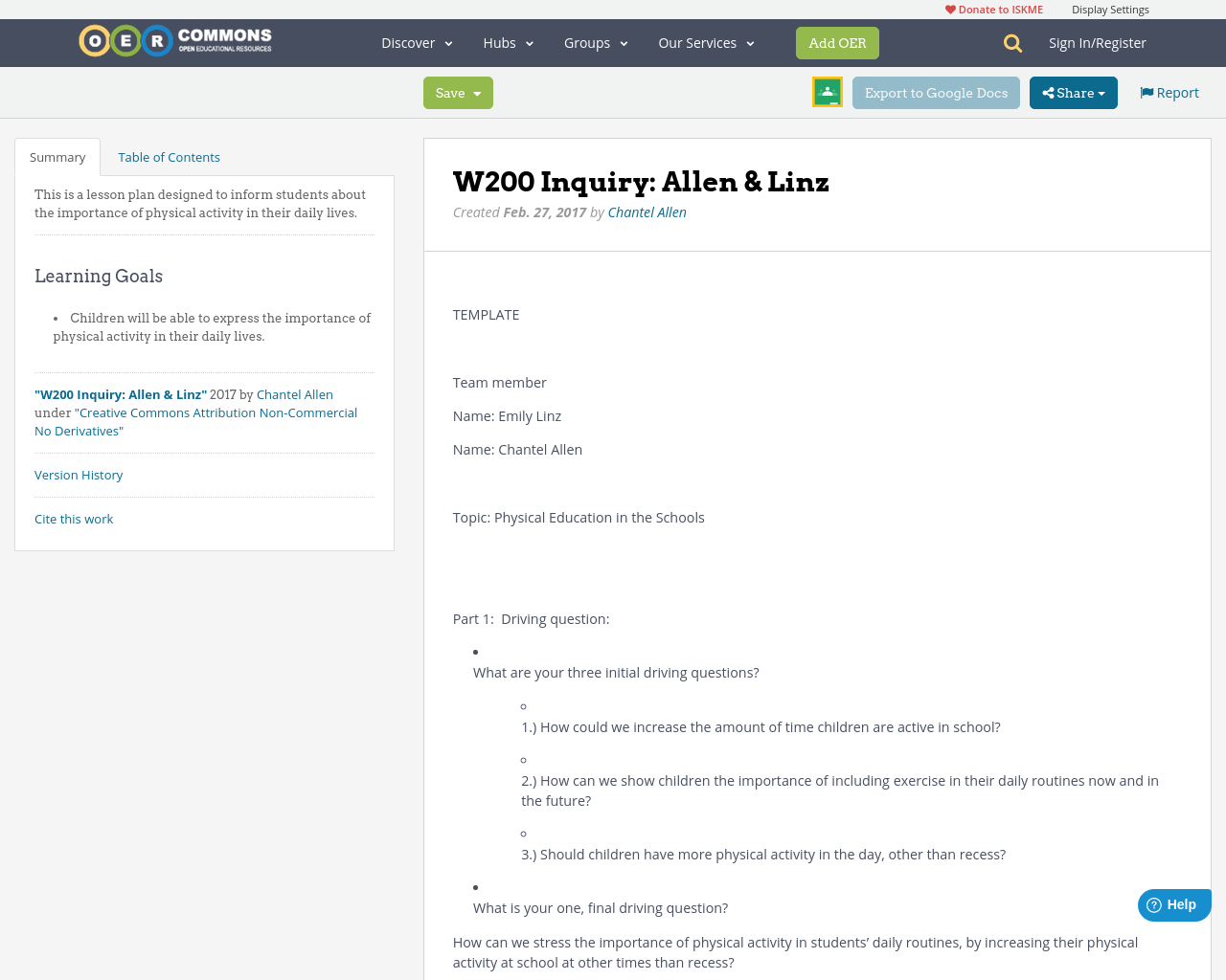 W200 Inquiry: Allen & Linz | OER Commons