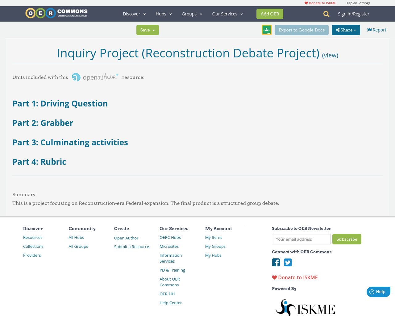 Inquiry Project (Reconstruction Debate Project) | OER Commons