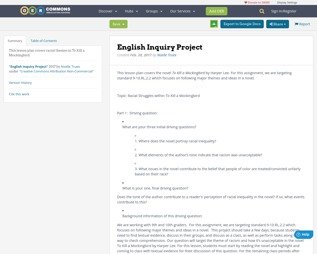 English Inquiry Project | OER Commons