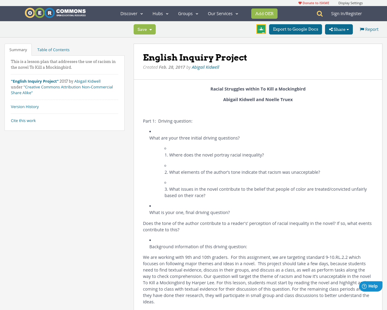 English Inquiry Project | OER Commons