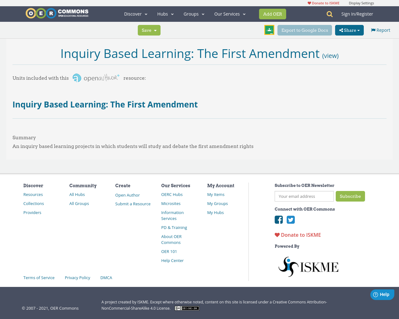 Inquiry Based Learning: The First Amendment | OER Commons