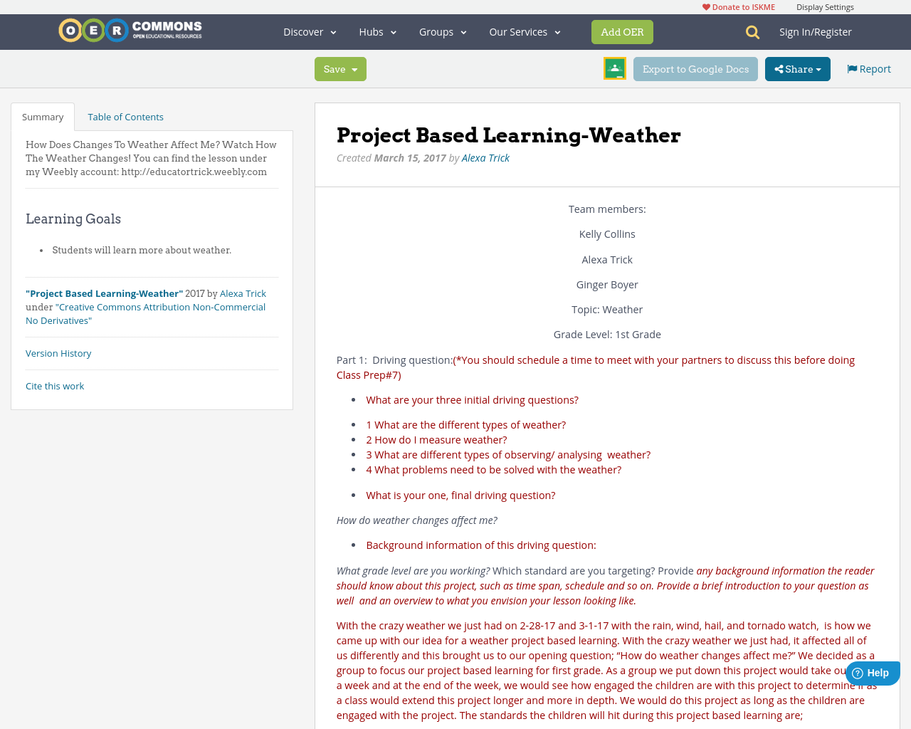 Project Based Learning-Weather | OER Commons