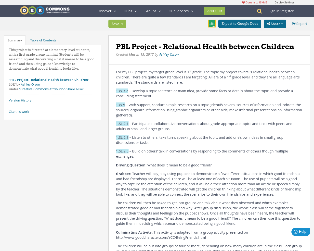PBL Project - Relational Health between Children | OER Commons
