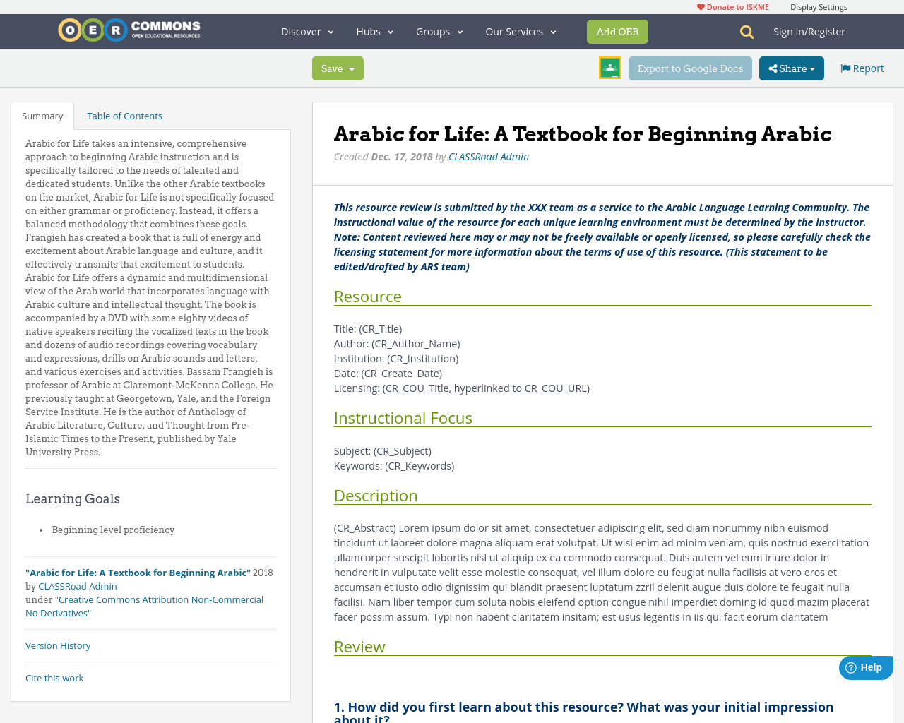 Arabic for Life: A Textbook for Beginning Arabic | OER Commons