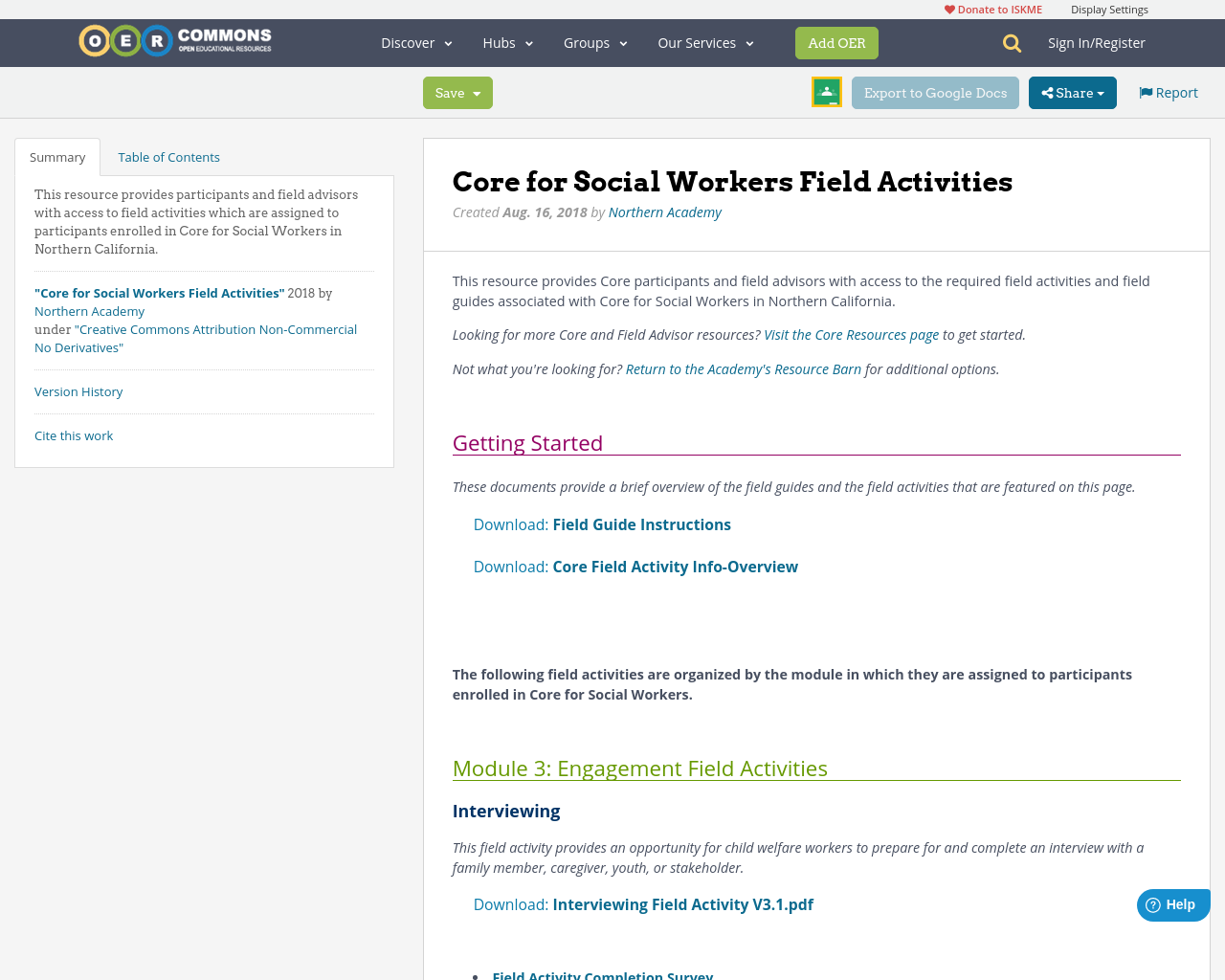 Core for Social Workers Field Activities | OER Commons