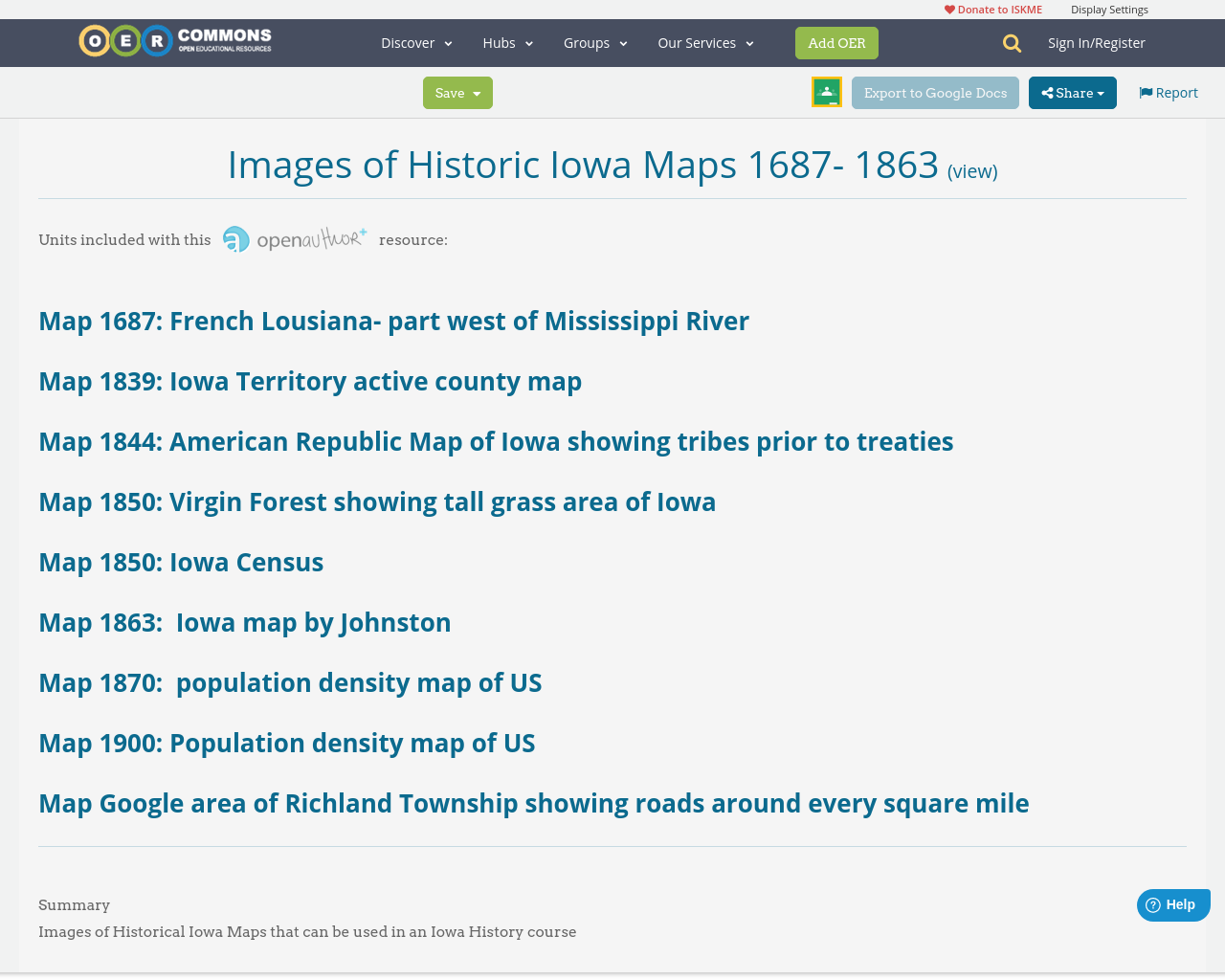 Images of Historic Iowa Maps 1687- 1863 | OER Commons