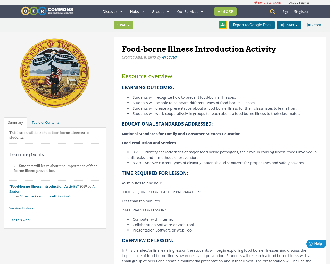 Food-borne Illness Introduction Activity | OER Commons