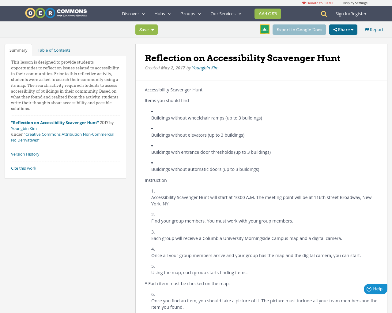 Reflection on Accessibility Scavenger Hunt | OER Commons