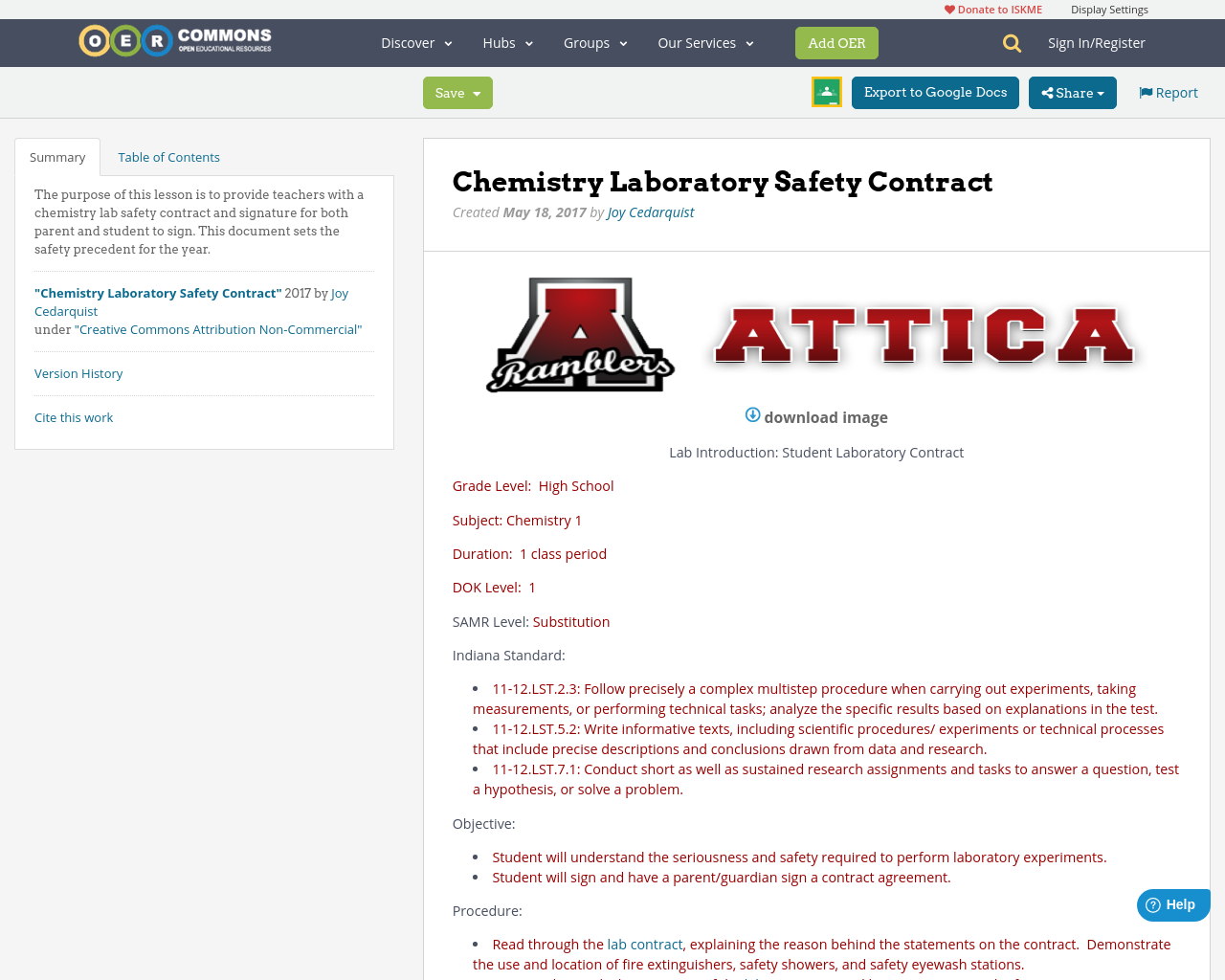 LEGACY RESOURCE - Chemistry Laboratory Safety Contract | OER Commons