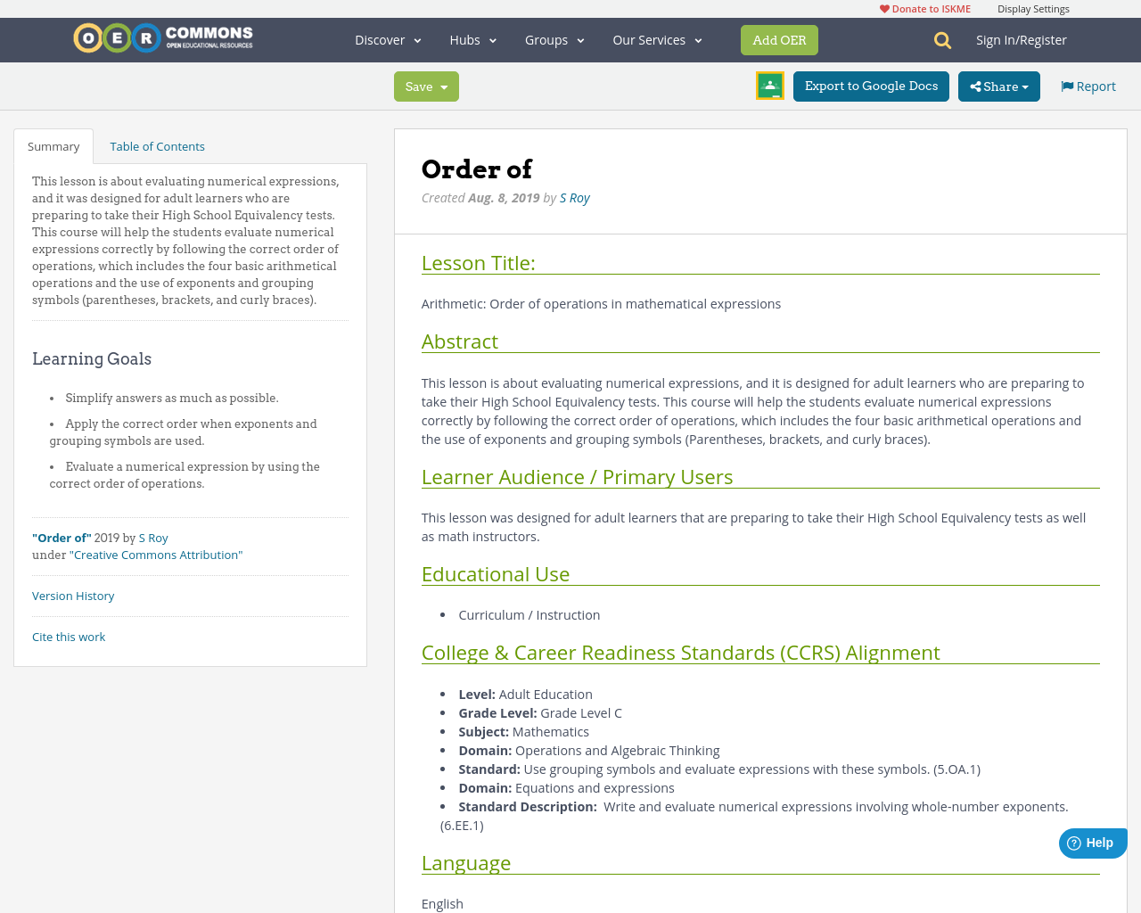 Order of | OER Commons