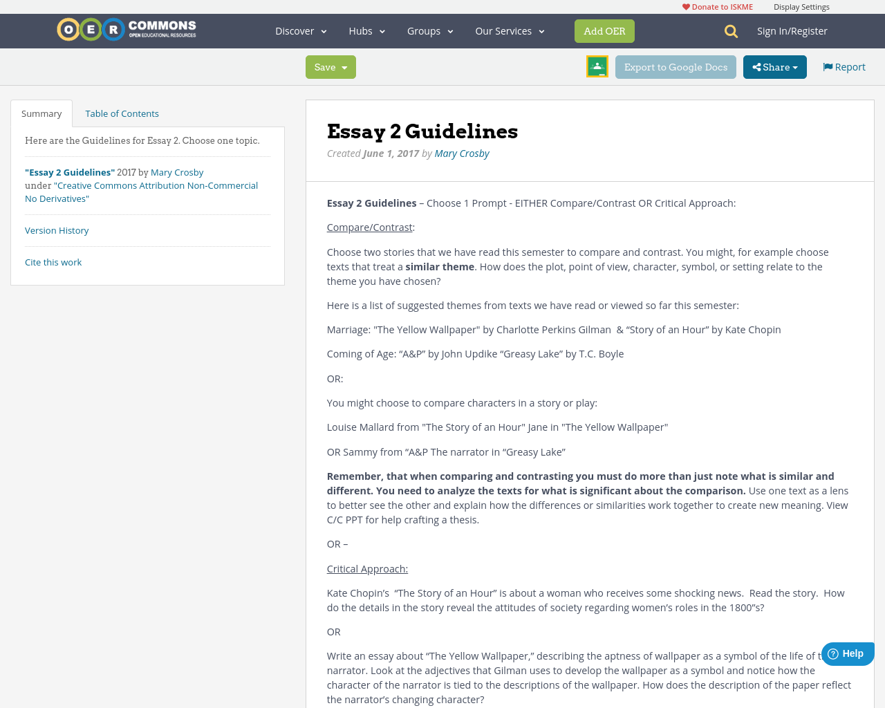 Essay 2 Guidelines | OER Commons