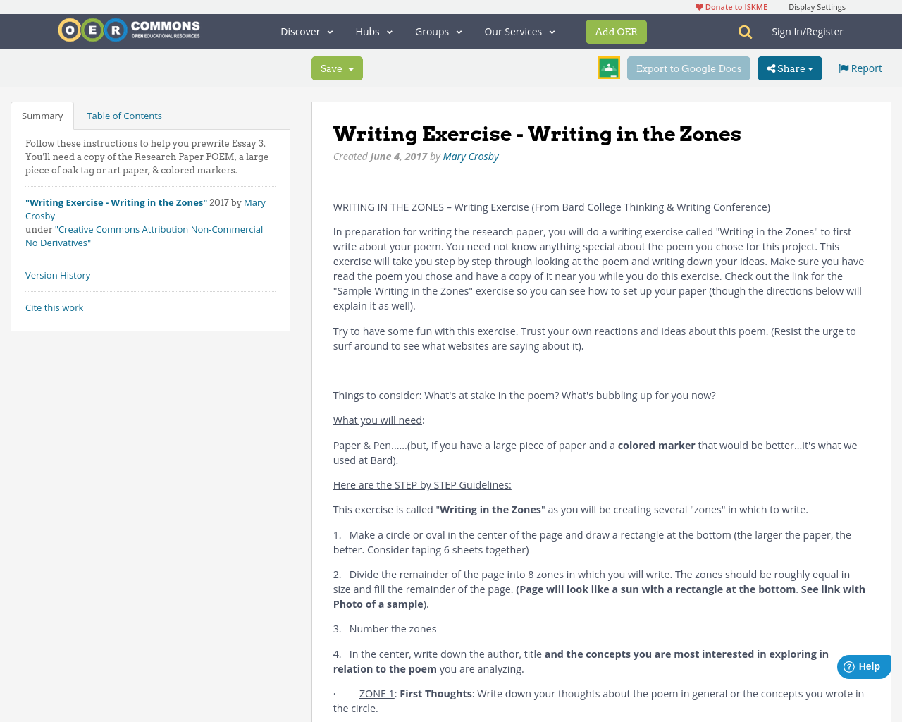 Writing Exercise - Writing in the Zones | OER Commons