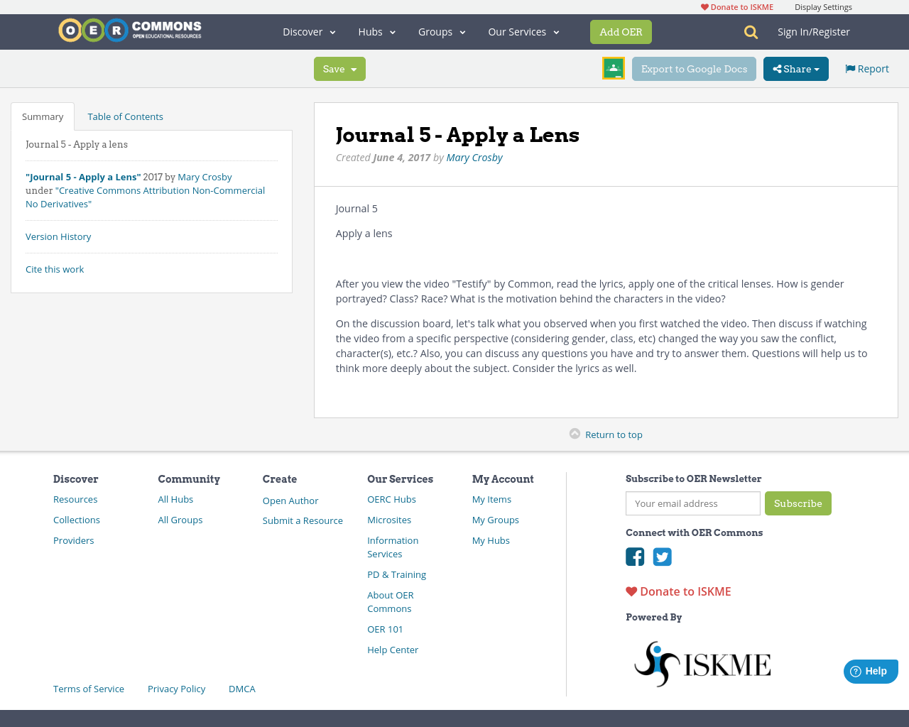 Journal 5 - Apply a Lens | OER Commons