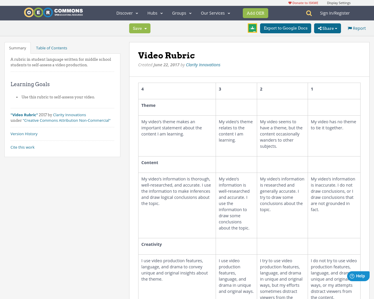 Video Rubric | OER Commons