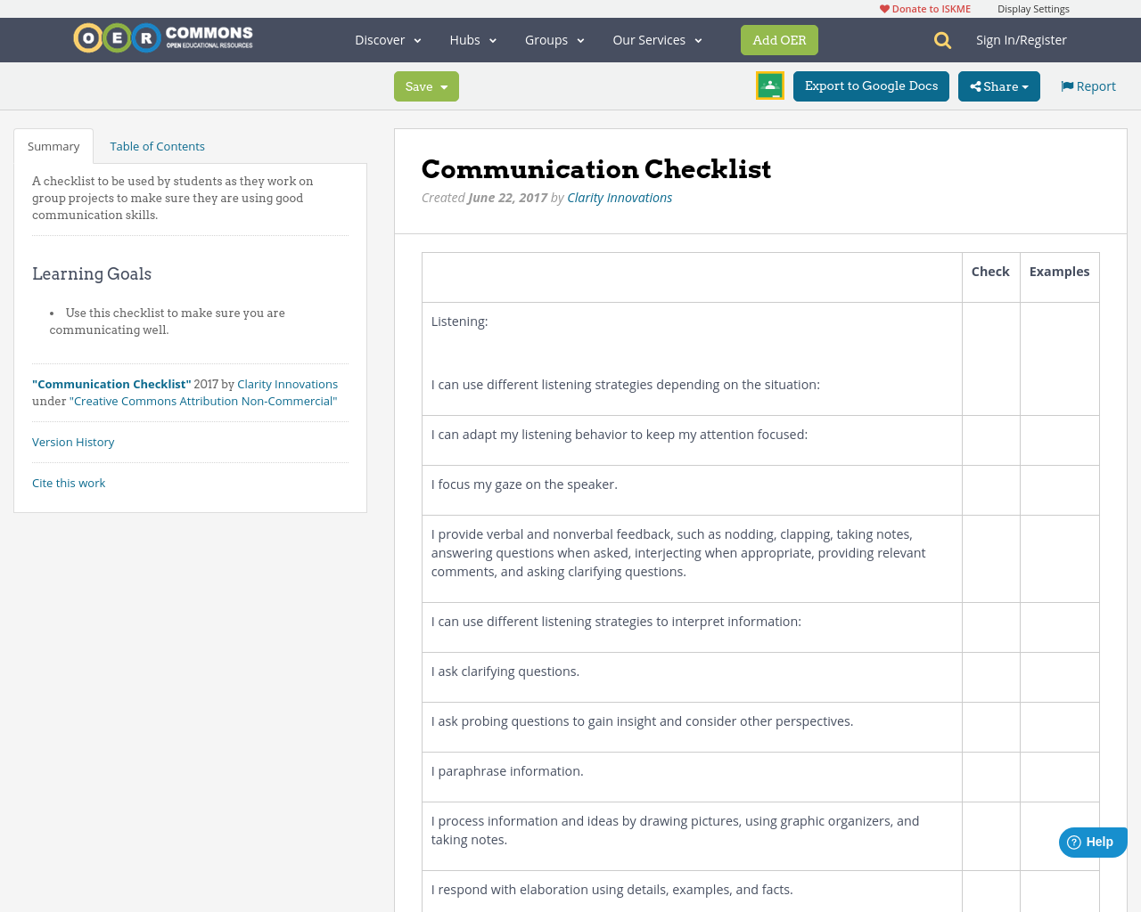 Communication Checklist | OER Commons