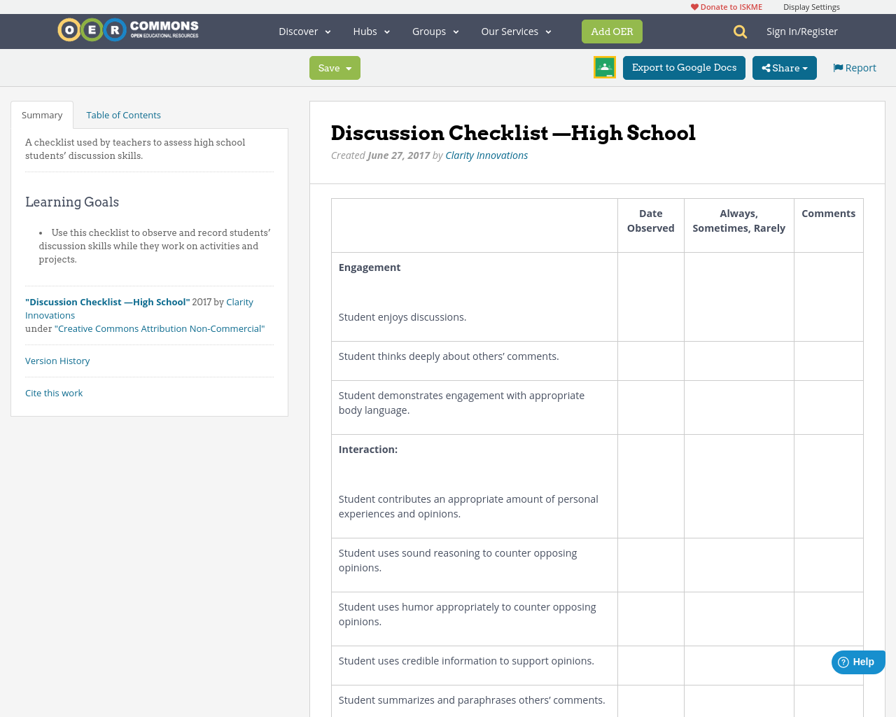 Discussion Checklist —High School | OER Commons