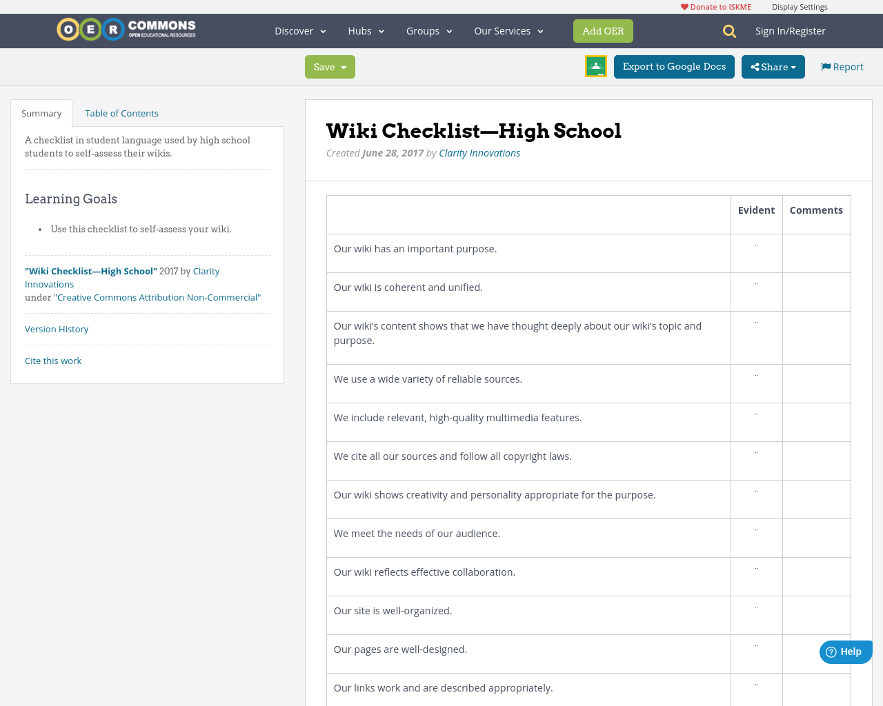 Wiki Checklist—High School | OER Commons