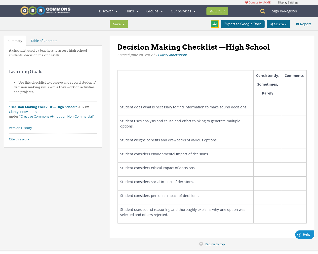 Decision Making Checklist —High School | OER Commons