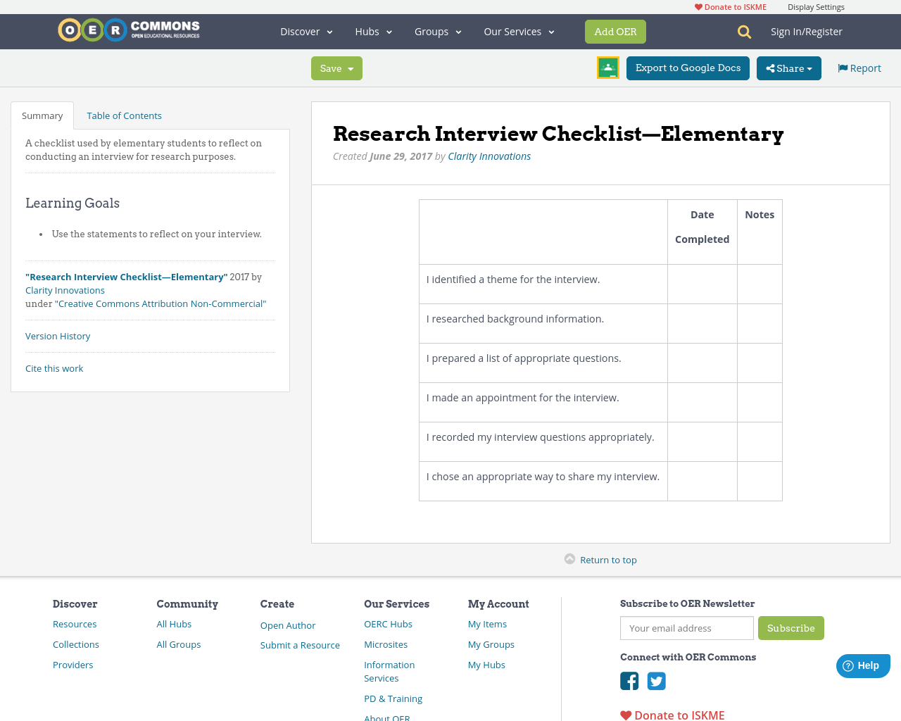 Research Interview Checklist—Elementary | OER Commons