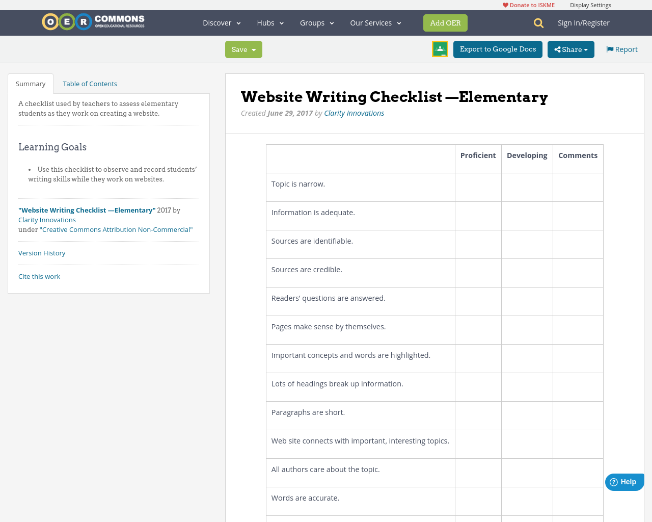 Website Writing Checklist —Elementary | OER Commons