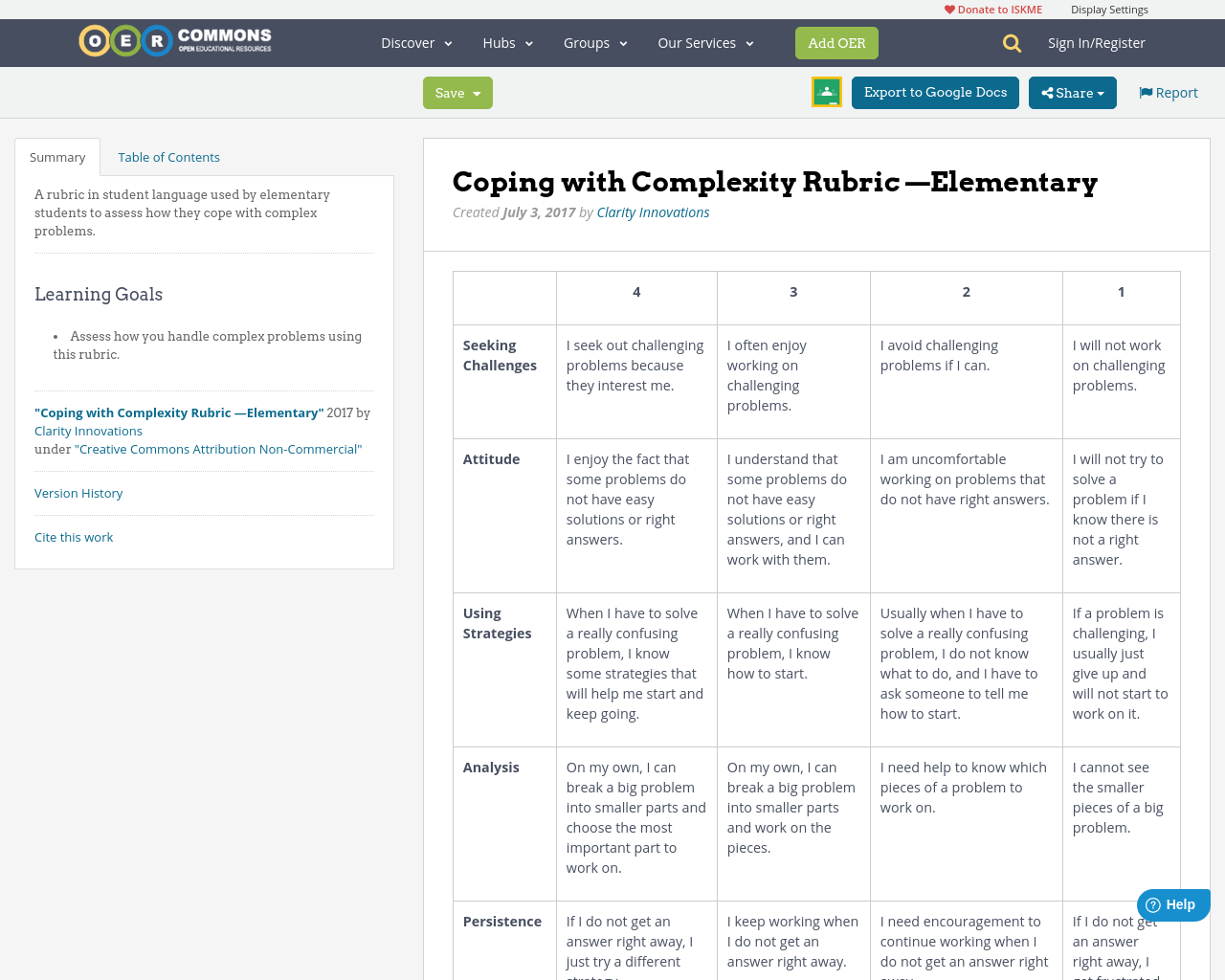 Coping with Complexity Rubric —Elementary | OER Commons