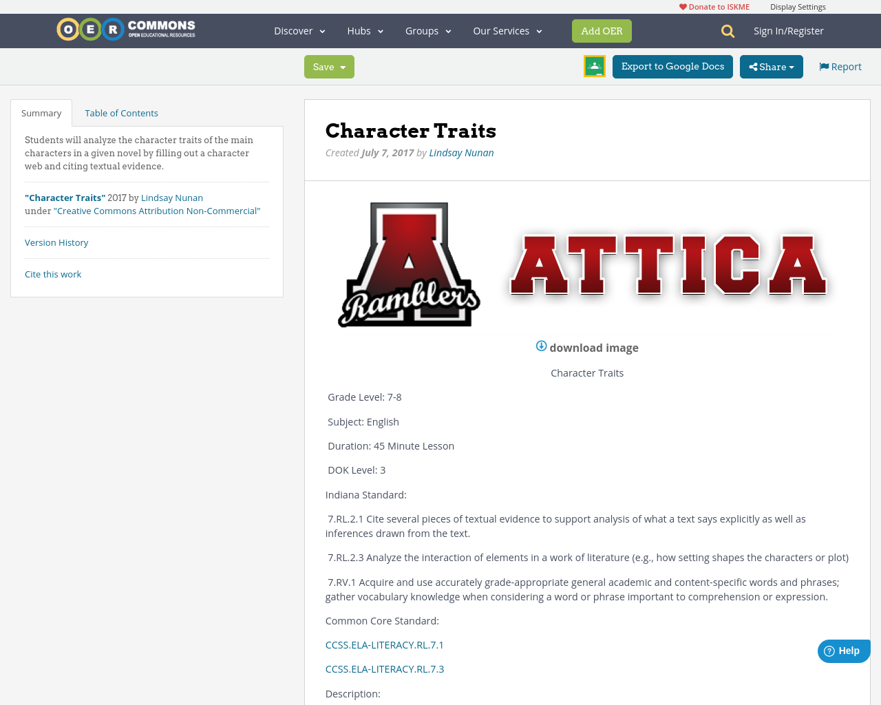 Character Traits OER Commons