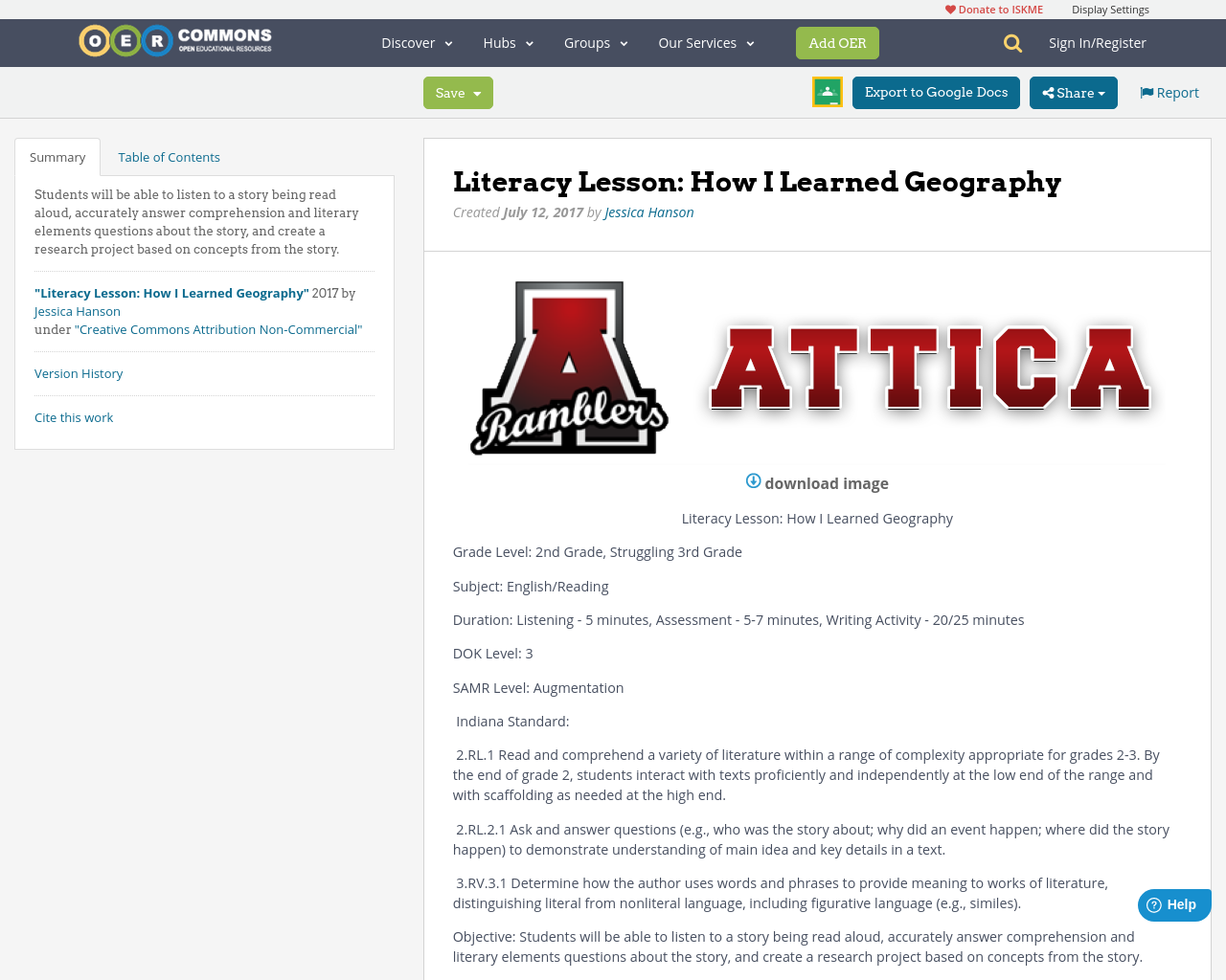 Literacy Lesson: How I Learned Geography | OER Commons