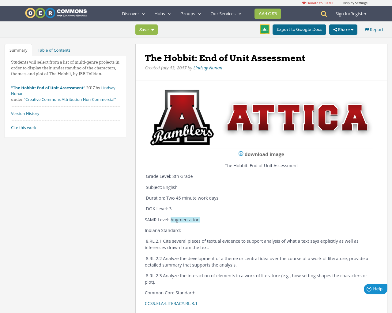 The Hobbit: End of Unit Assessment | OER Commons