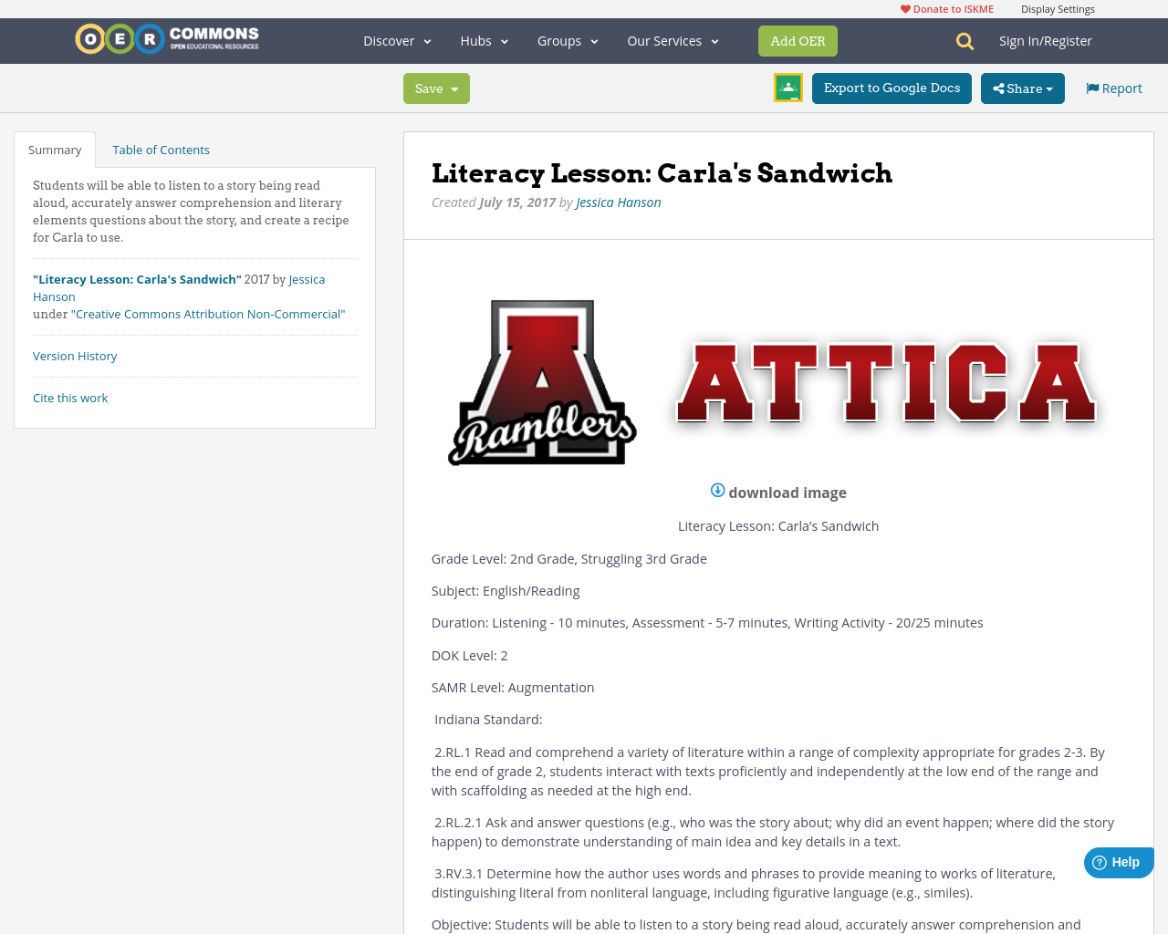 Literacy Lesson: Carla's Sandwich | OER Commons