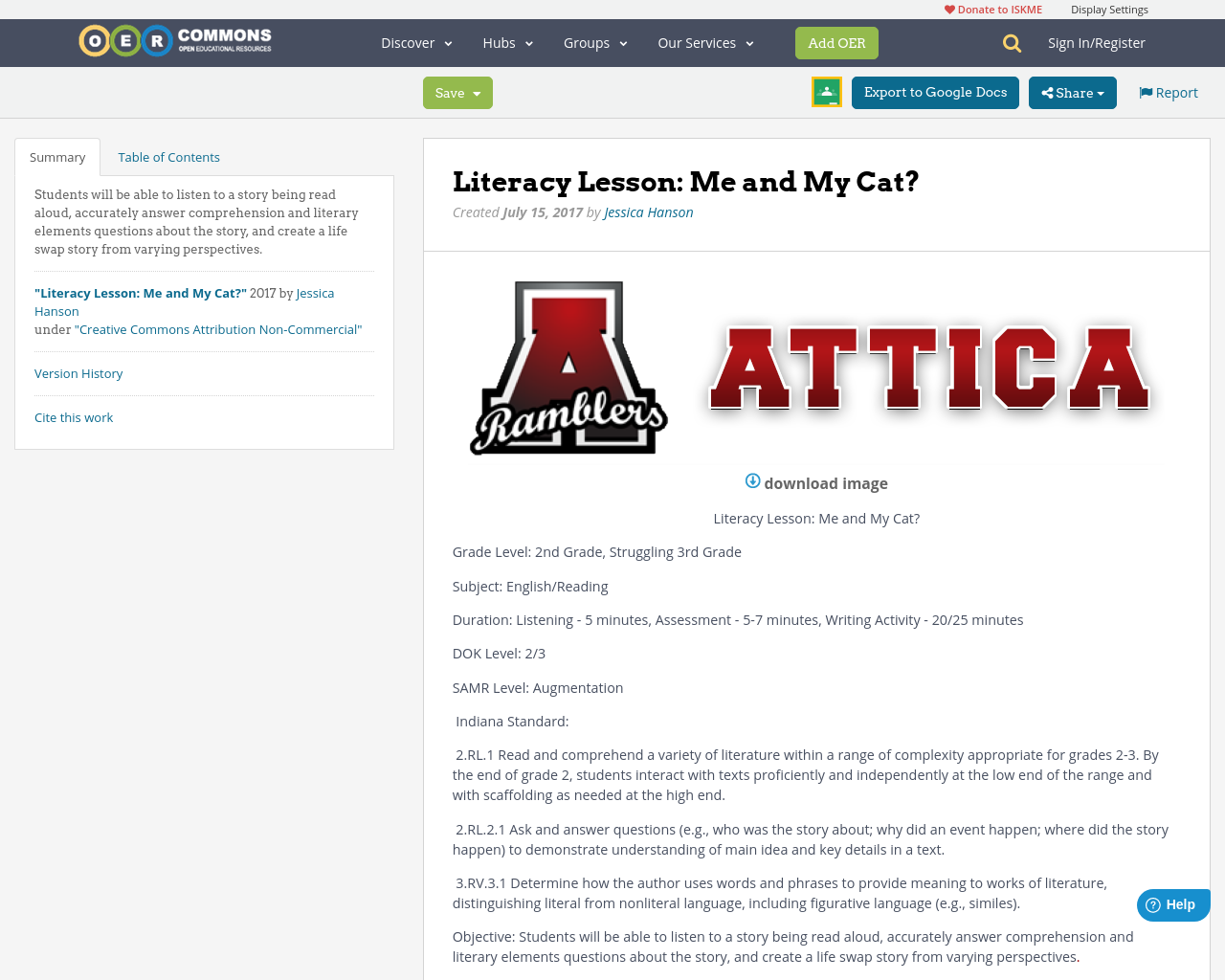 Literacy Lesson: Me and My Cat? | OER Commons