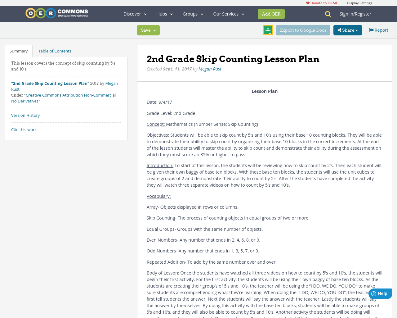 2nd Grade Skip Counting Lesson Plan OER Commons