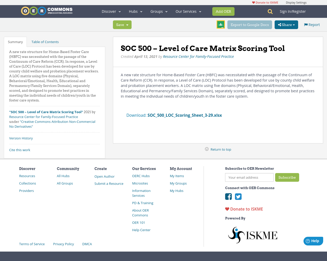 SOC 500 – Level of Care Matrix Scoring Tool | OER Commons