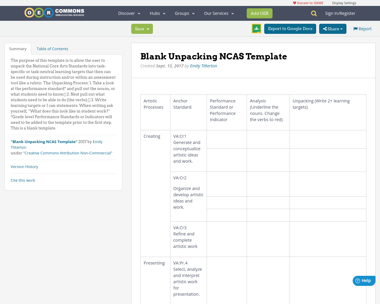 Blank Unpacking NCAS Template | OER Commons