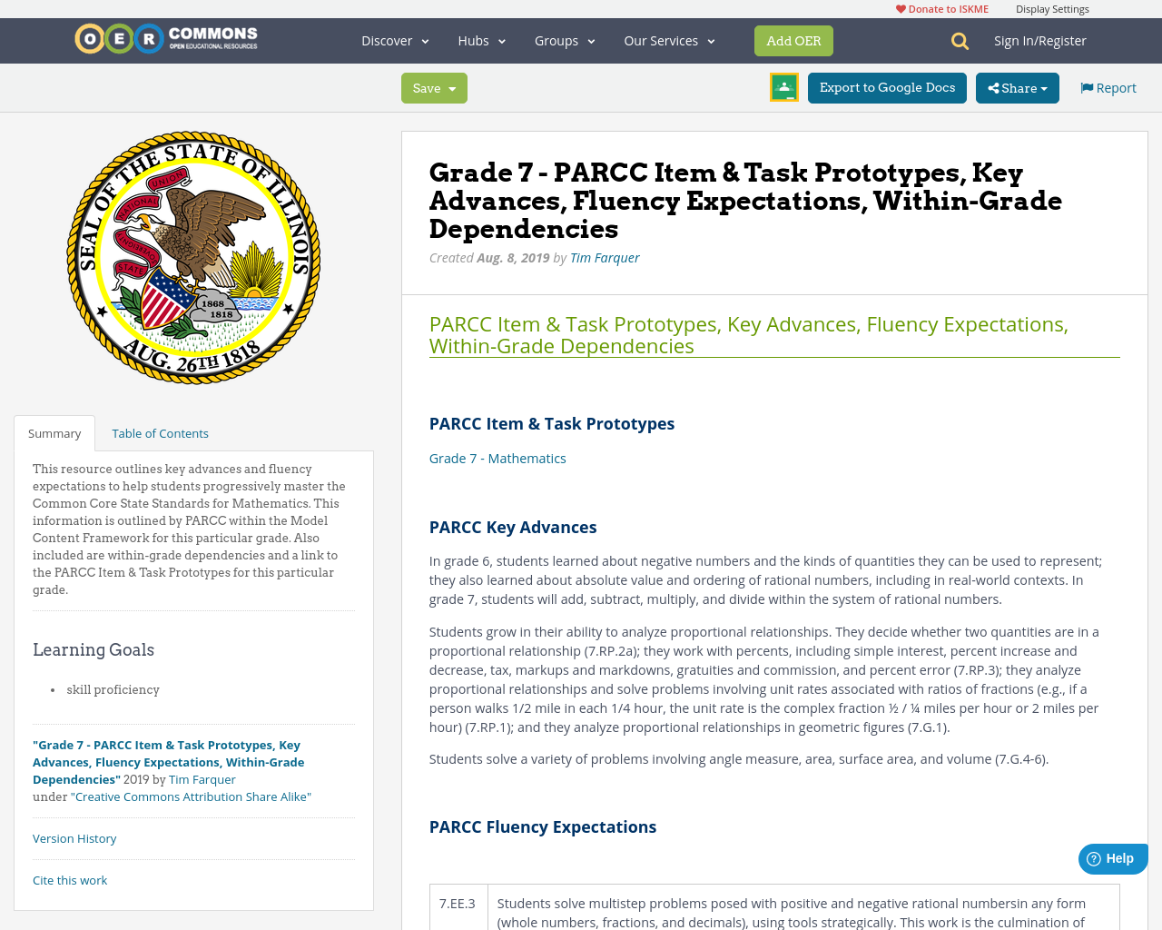 Grade 7 - PARCC Item & Task Prototypes, Key Advances, Fluency ...