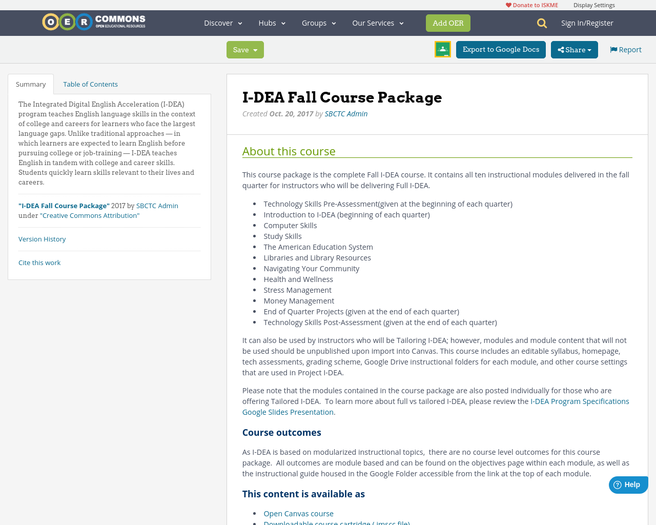 I-DEA Fall Course Package | OER Commons