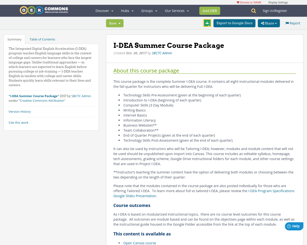 I-DEA Summer Course Package | OER Commons