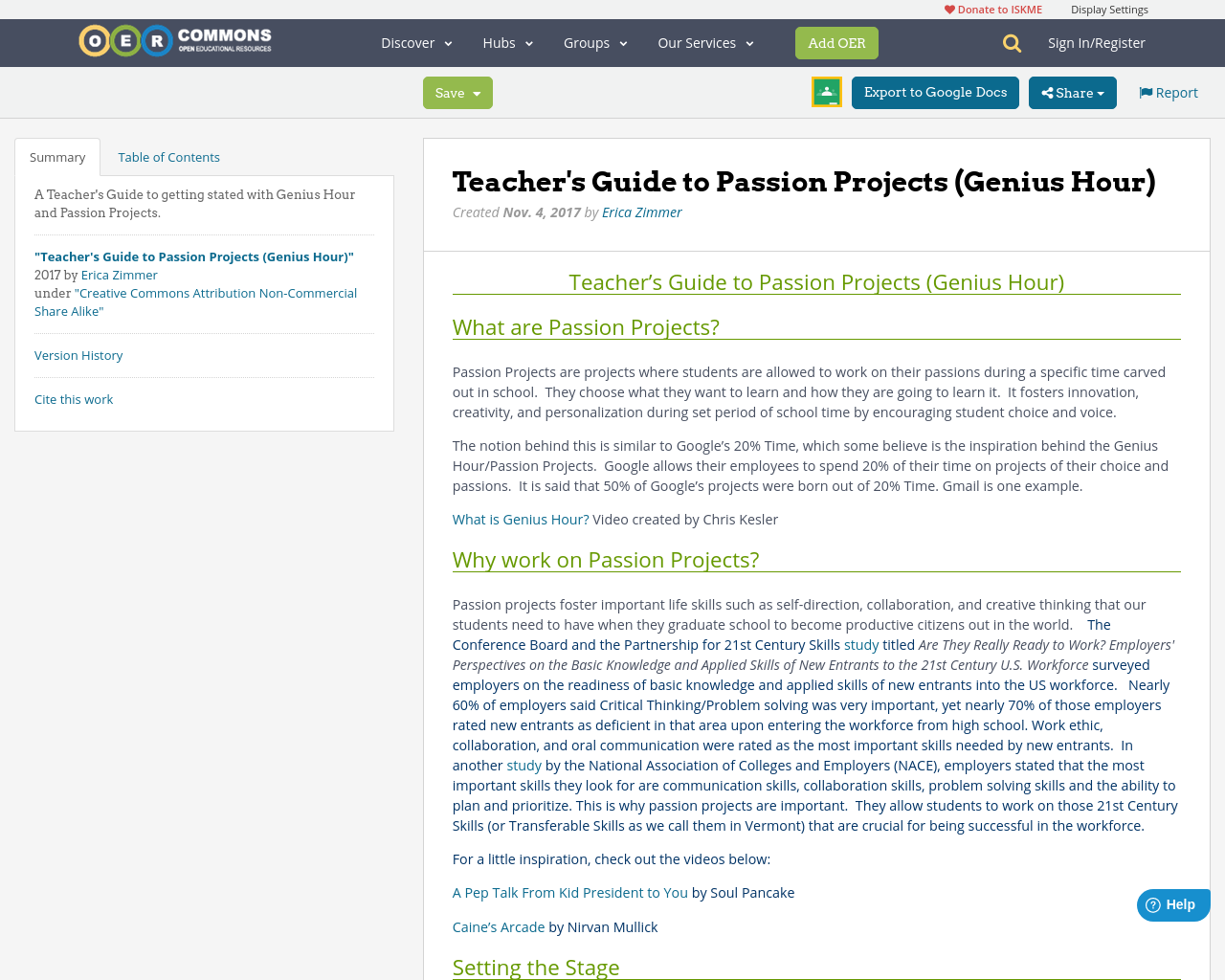 Teacher's Guide to Passion Projects (Genius Hour) | OER Commons