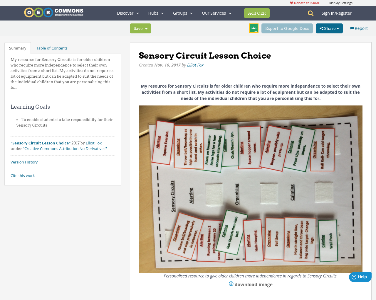 Sensory Circuit Lesson Choice | OER Commons