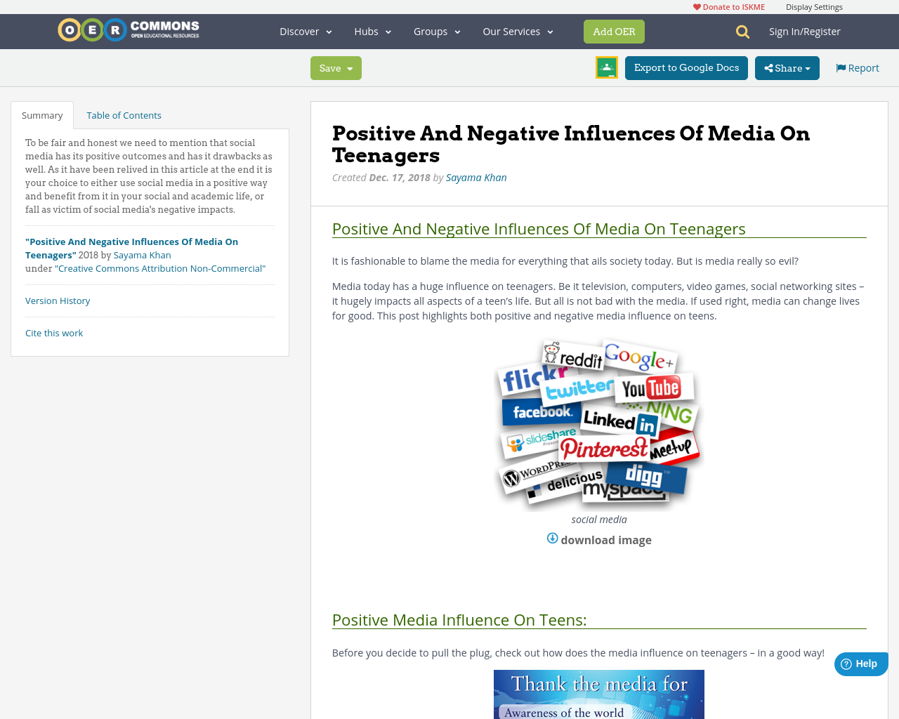 Positive And Negative Influences Of Media On Teenagers | OER Commons