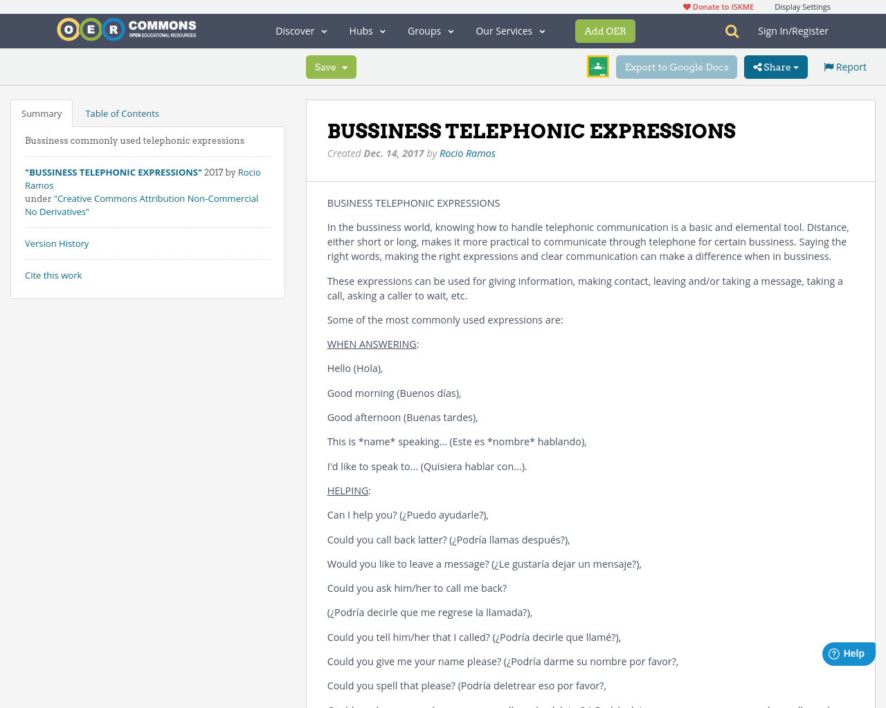 BUSSINESS TELEPHONIC EXPRESSIONS | OER Commons