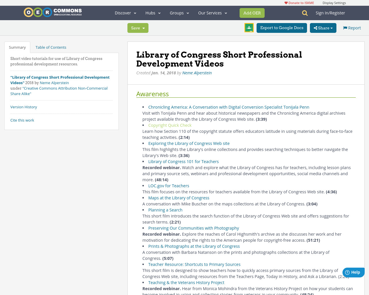 Library of Congress Short Professional Development Videos | OER Commons