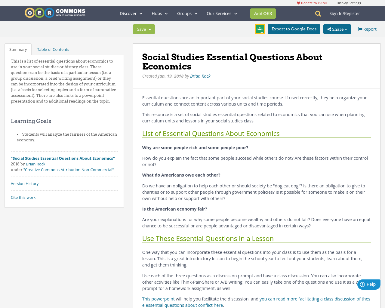 Social Studies Essential Questions About Economics | OER Commons