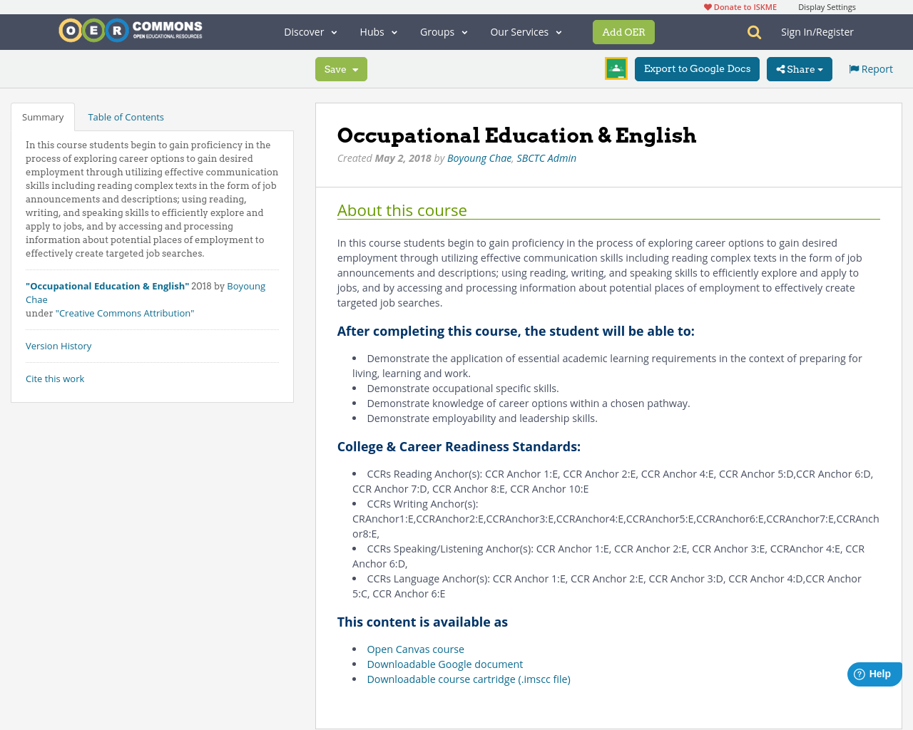 Occupational Education & English | OER Commons