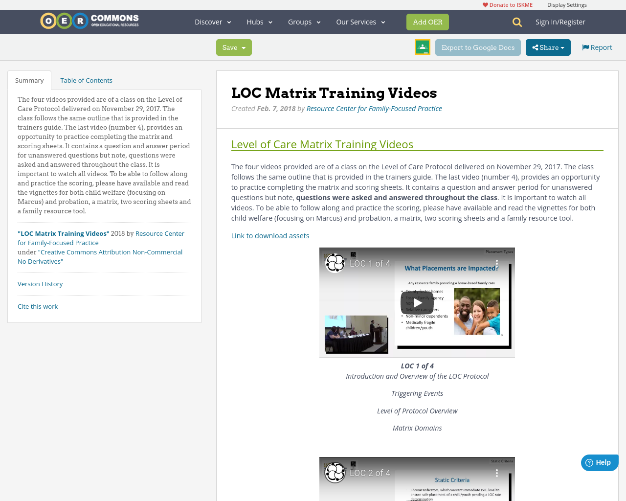 LOC Matrix Training Videos | OER Commons