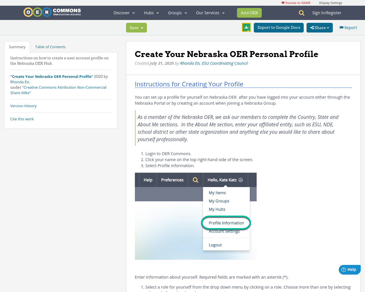 Create Your Nebraska OER Personal Profile | OER Commons
