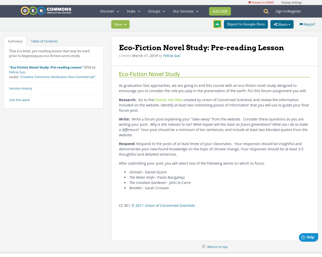 Eco-Fiction Novel Study: Pre-reading Lesson | OER Commons