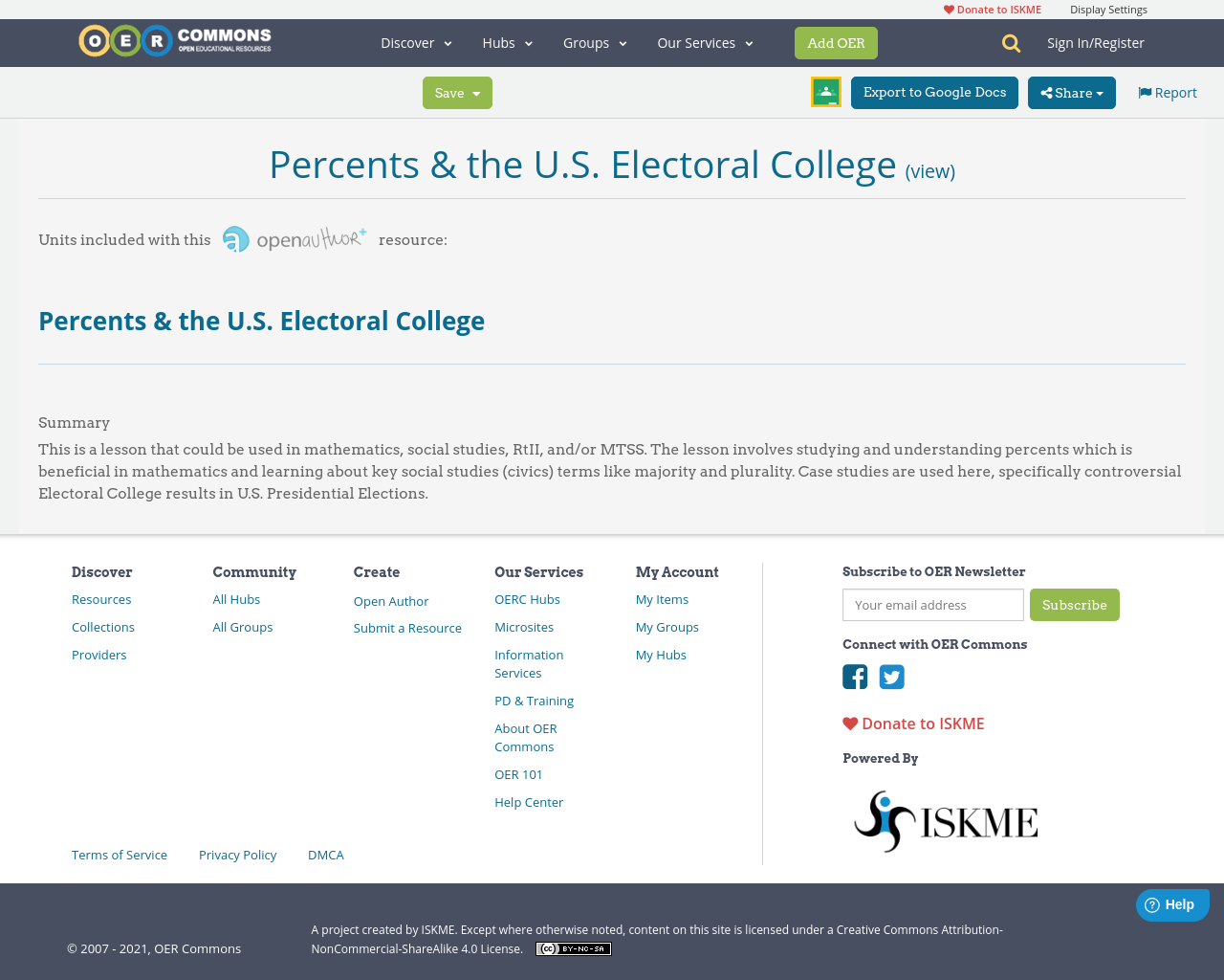 Percents & the U.S. Electoral College | OER Commons