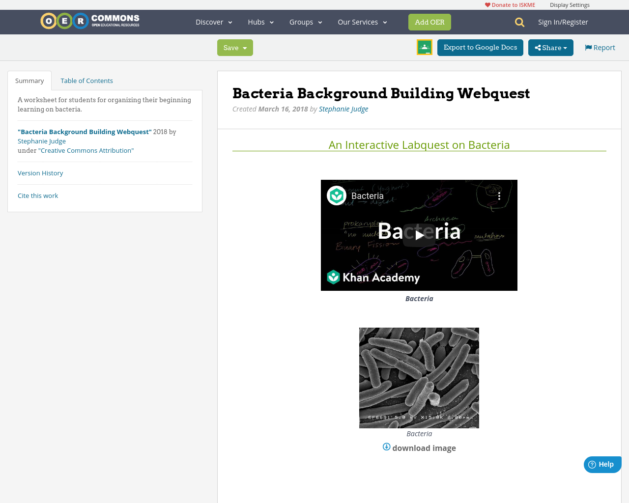 Bacteria Background Building Webquest | OER Commons