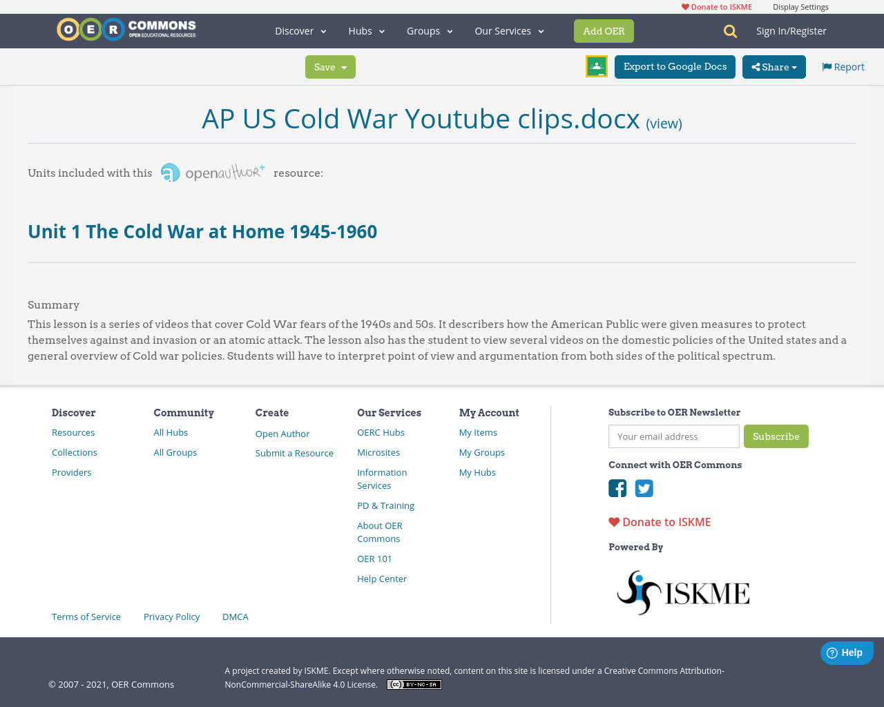 AP US Cold War Youtube clips.docx | OER Commons